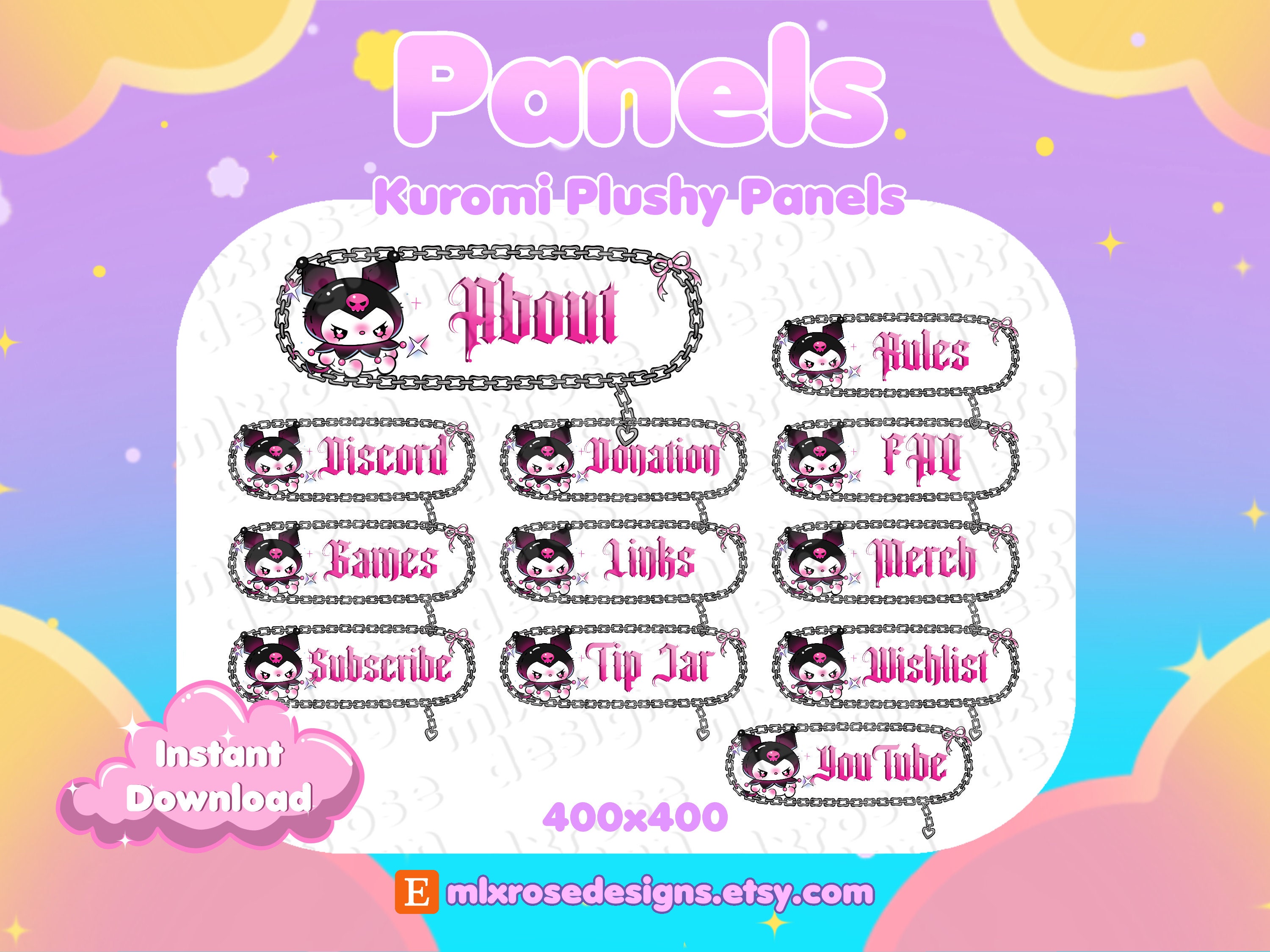 Pink Chain Kuro Plushy Panels | Cute Pink Bunny Stream Panels | Twitch ...