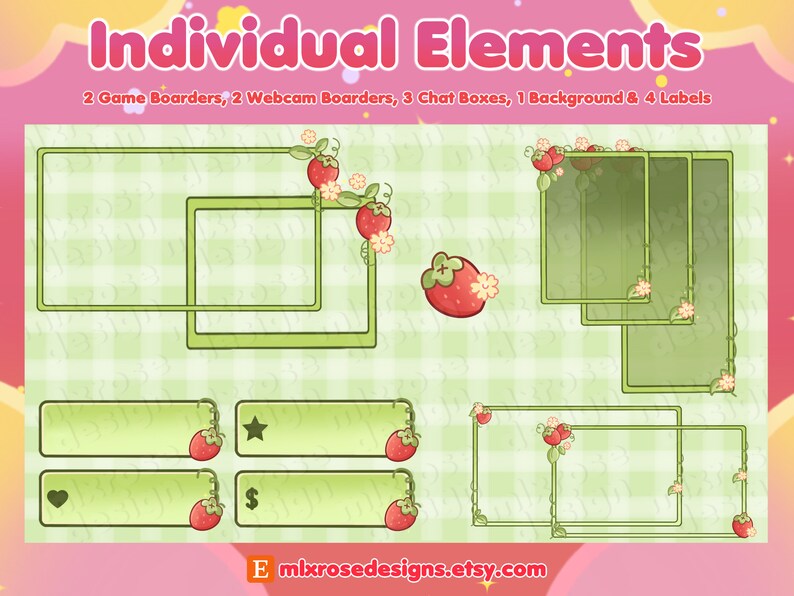 Cute Strawberry Picnic Stream Overlay Set for Twitch/youtube ...