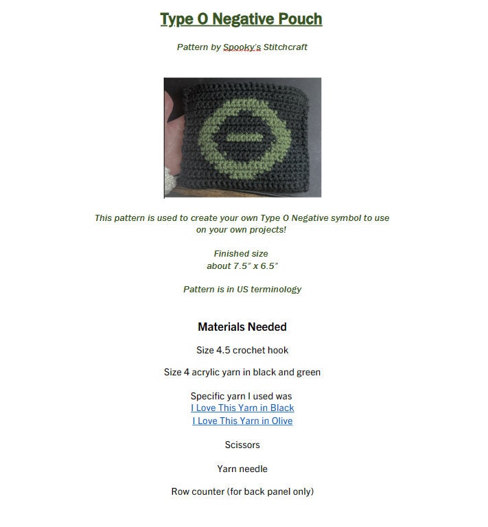 Type O Symbol Crochet Pouch Pattern: Goth Tapestry (digital Download ...