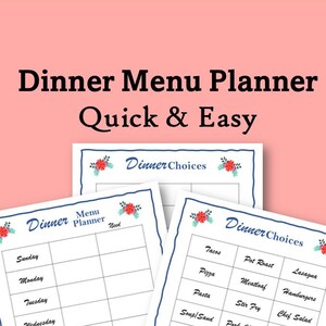 Quick & Easy DINNER MENU PLANNER, Fillable, Editable, Printable, Easy ...