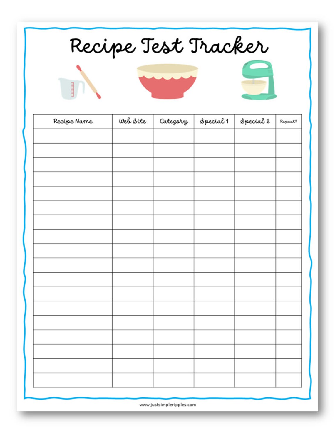 Recipe Test Tracker Log, New Recipe Log, Favorite Recipe Tracker, Best ...