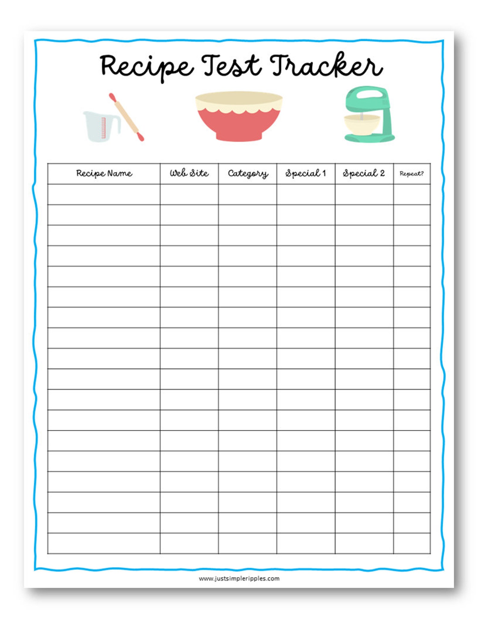 Recipe Test Tracker Log, New Recipe Log, Favorite Recipe Tracker, Best ...