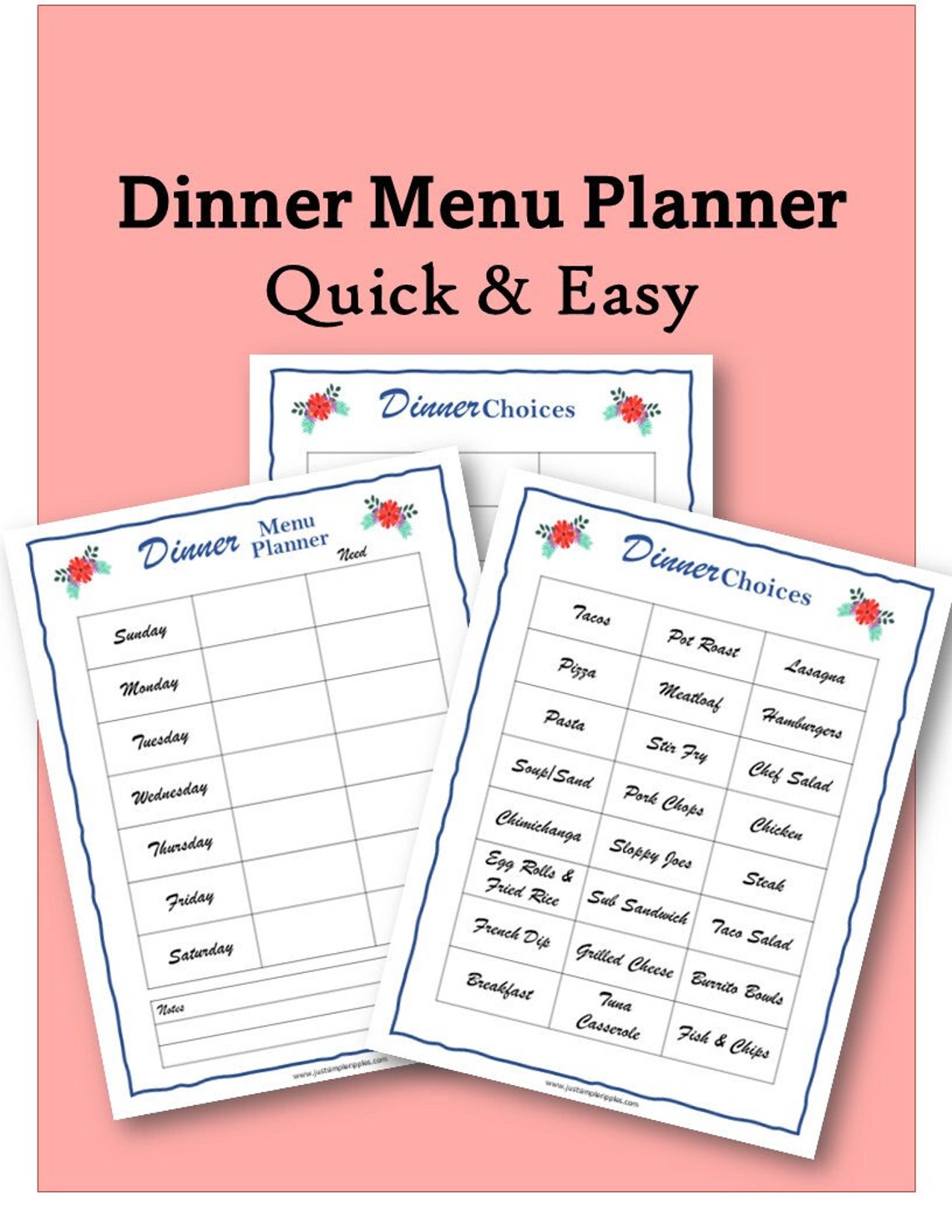 Quick & Easy DINNER MENU PLANNER, Fillable, Editable, Printable, Easy ...