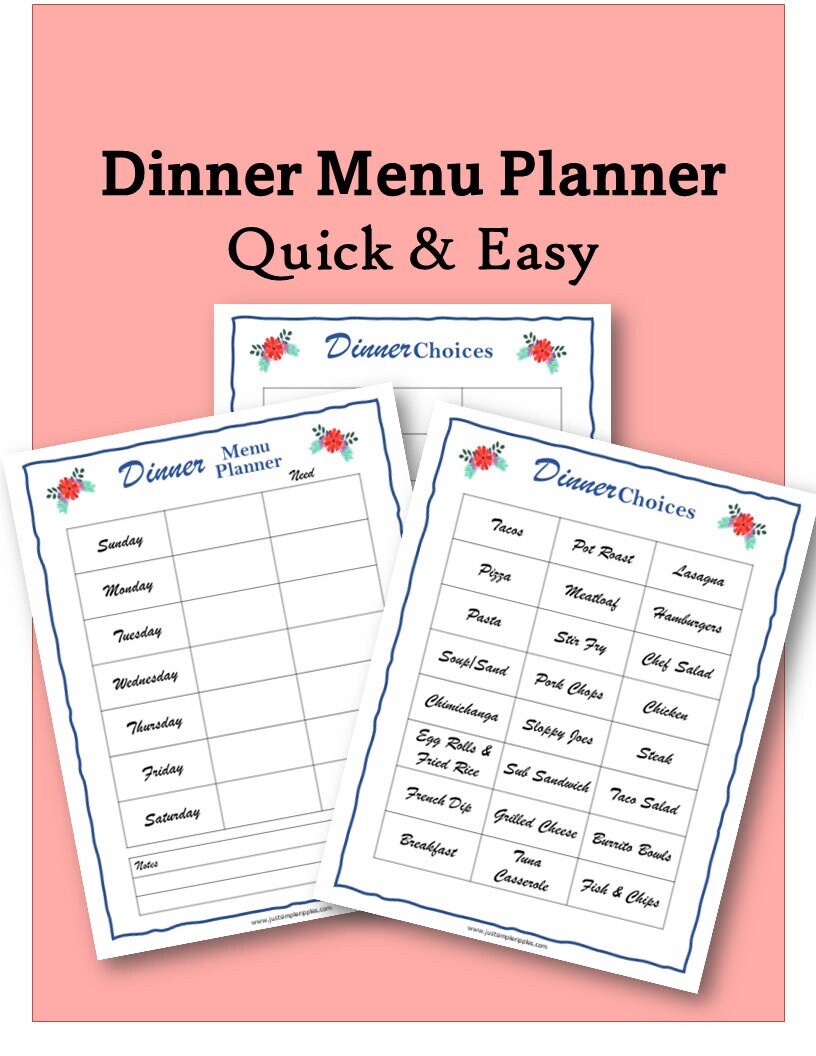 Quick & Easy DINNER MENU PLANNER, Fillable, Editable, Printable, Easy ...