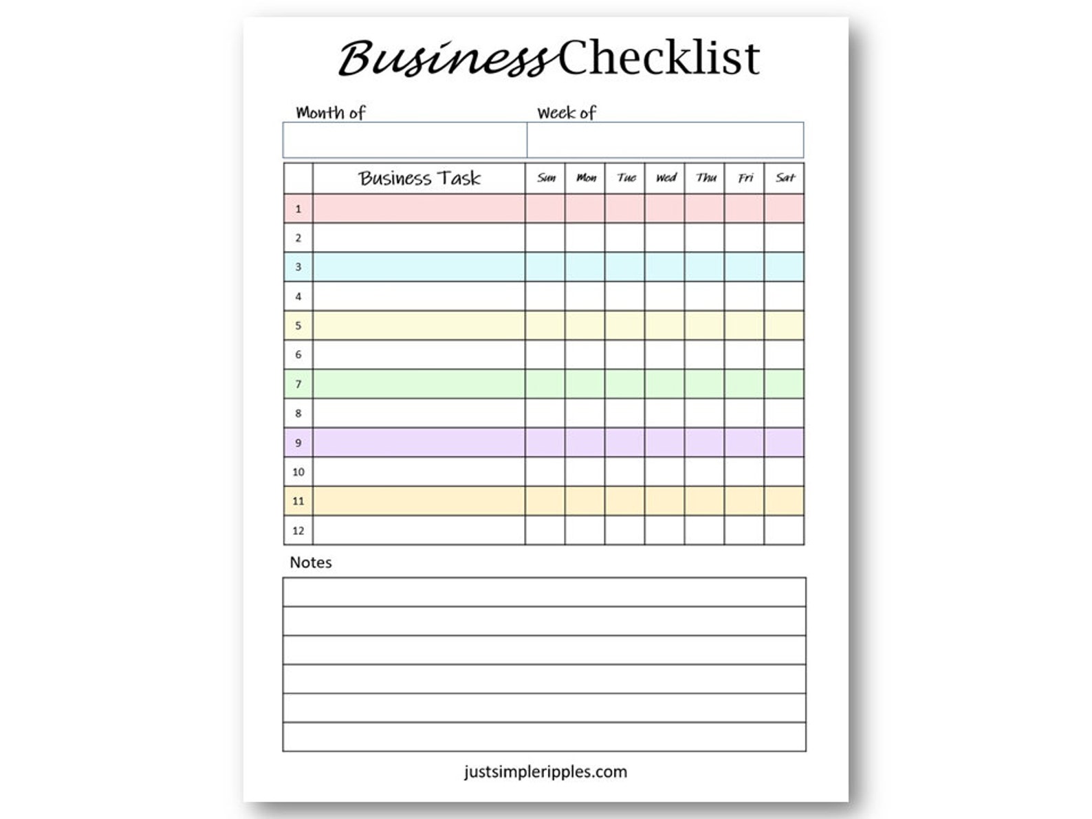 BUSINESS CHECKLIST, Choice of Color, Weekly Task List, Online Business ...