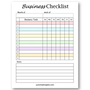 BUSINESS CHECKLIST, Choice of Color, Weekly Task List, Online Business ...