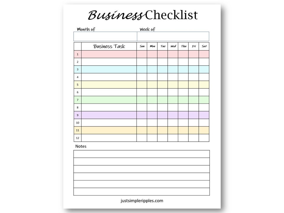 BUSINESS CHECKLIST, Choice of Color, Weekly Task List, Online Business ...