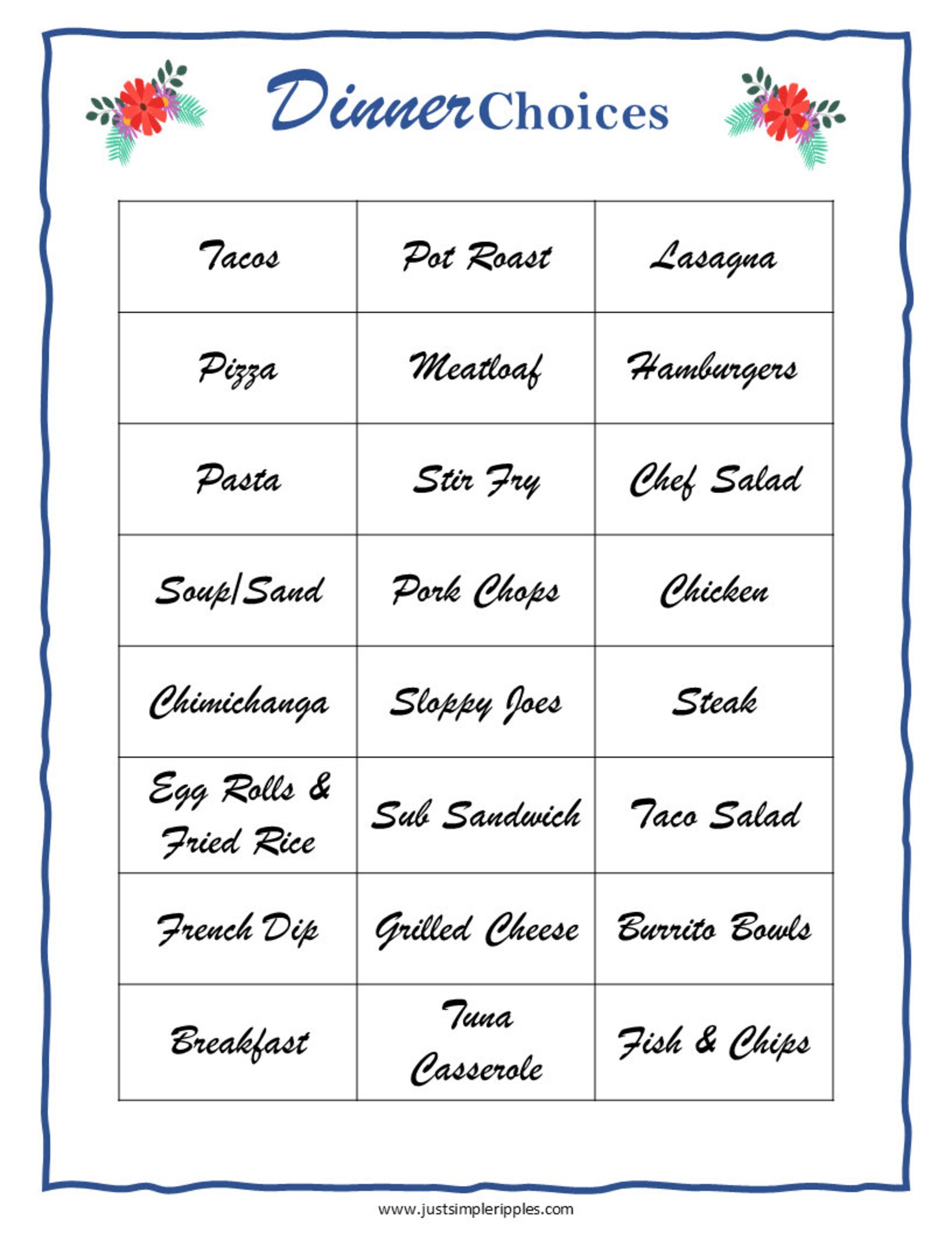 Quick & Easy DINNER MENU PLANNER, Fillable, Editable, Printable, Easy ...