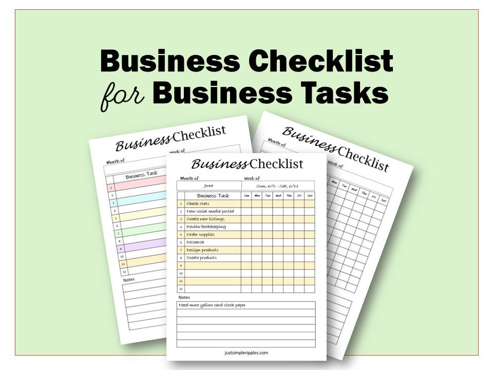 BUSINESS CHECKLIST, Choice of Color, Weekly Task List, Online Business ...