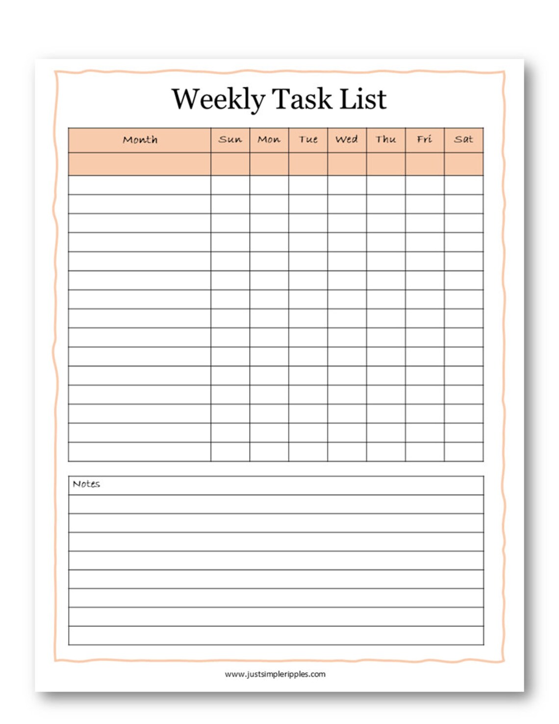 Weekly TASK/HABIT TRACKER Log, Simple Habit Tracker, Notes Section, 5 ...