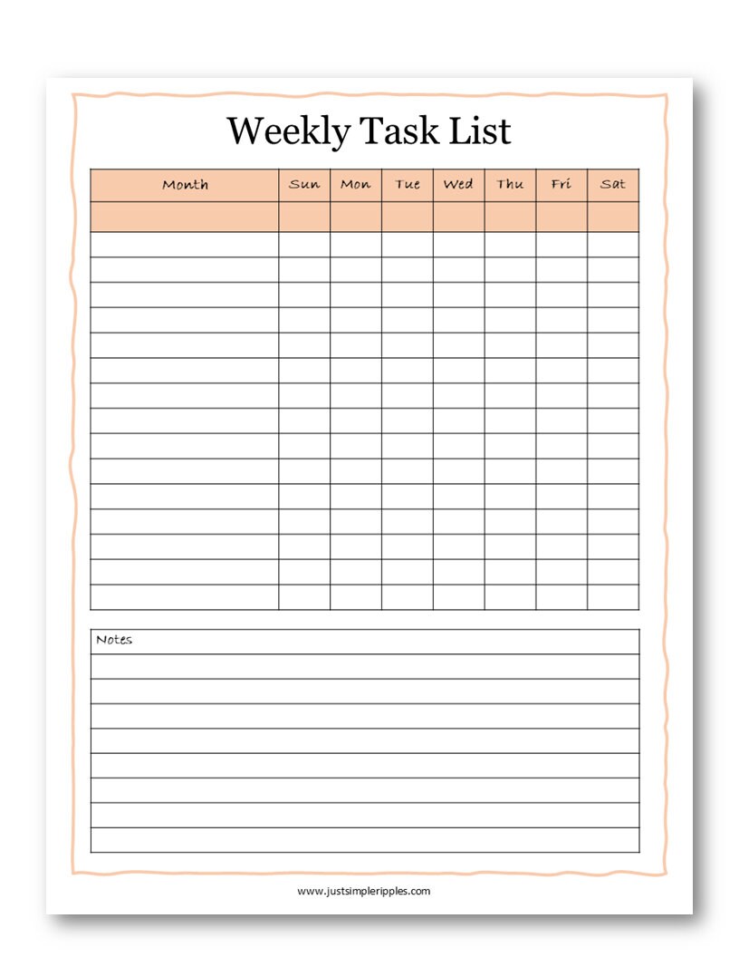 Weekly TASK/HABIT TRACKER Log, Simple Habit Tracker, Notes Section, 5 ...