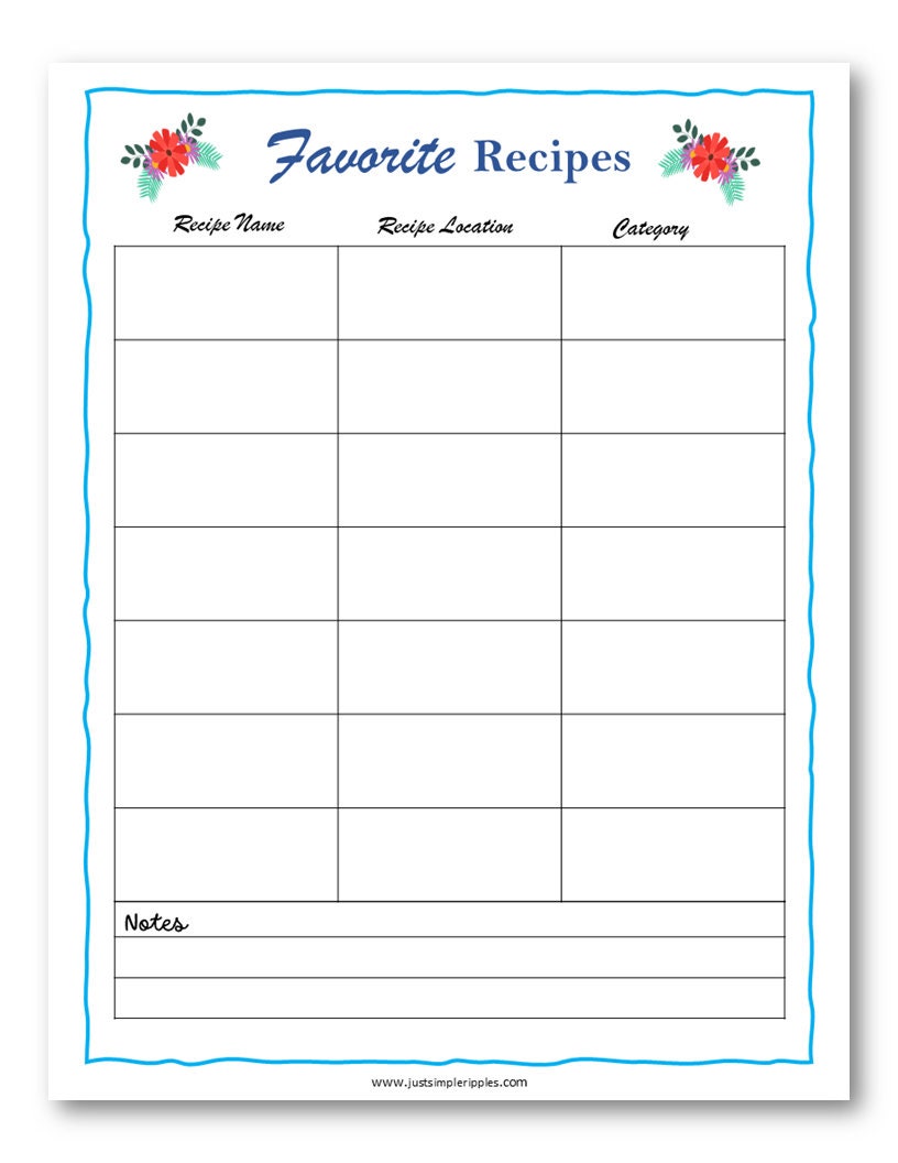 Recipe Test Tracker Log, New Recipe Log, Favorite Recipe Tracker, Best ...