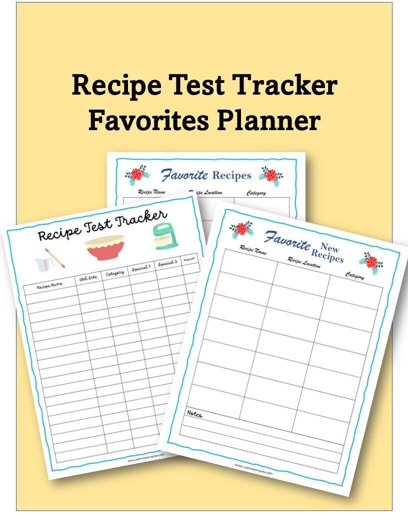 Recipe Test Tracker Log, New Recipe Log, Favorite Recipe Tracker, Best ...