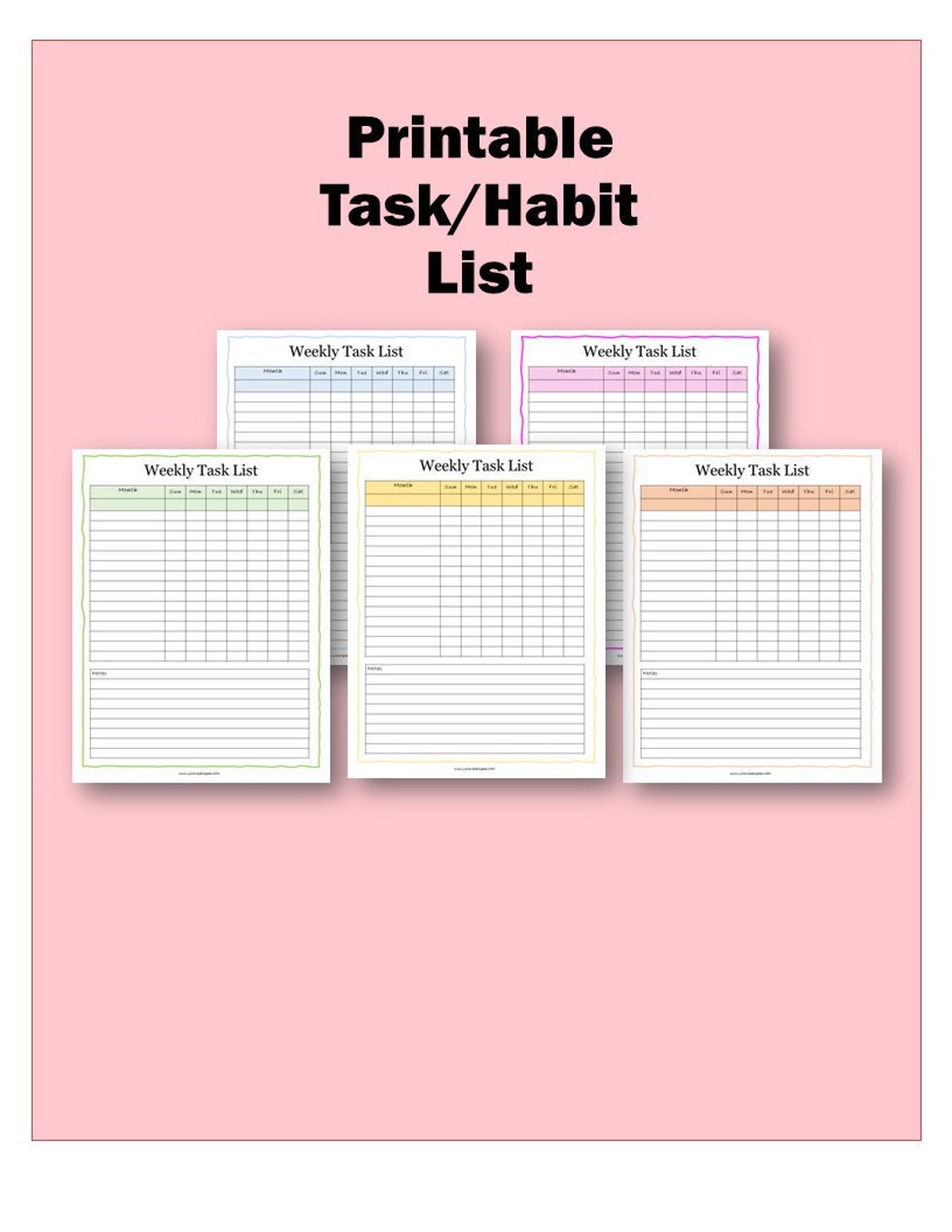 Weekly TASK/HABIT TRACKER Log, Simple Habit Tracker, Notes Section, 5 ...