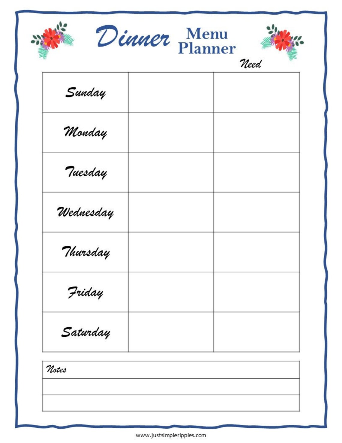Quick & Easy DINNER MENU PLANNER, Fillable, Editable, Printable, Easy ...