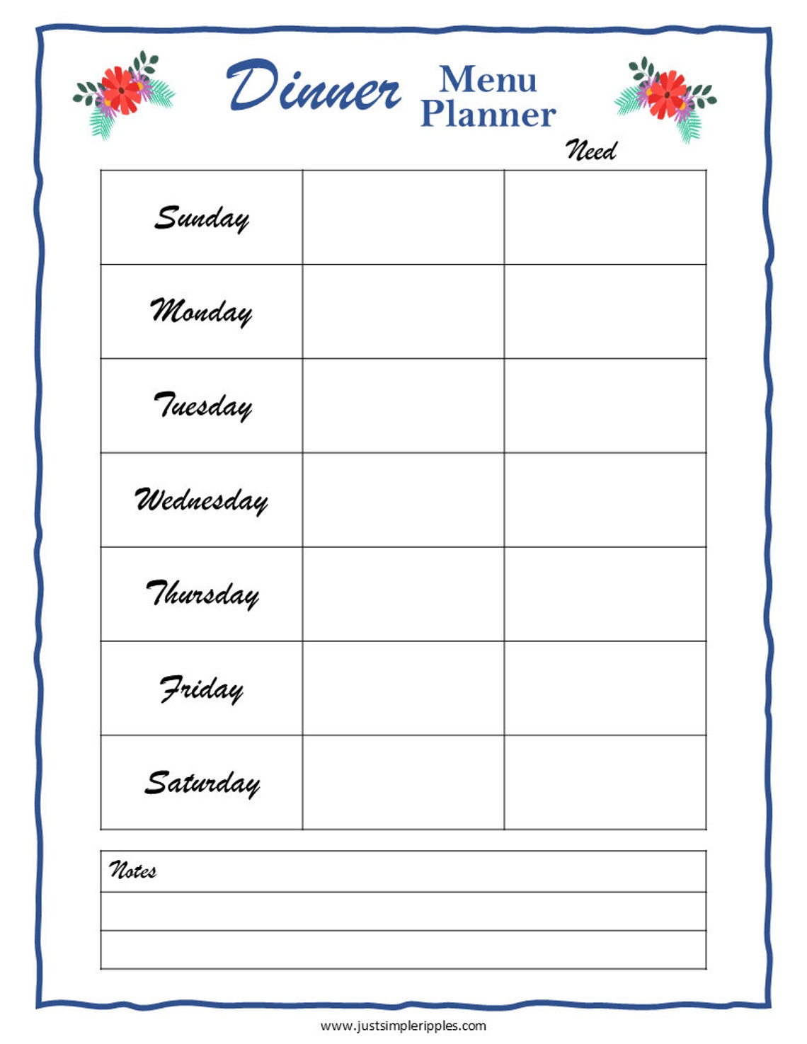 Quick & Easy DINNER MENU PLANNER Fillable Editable - Etsy