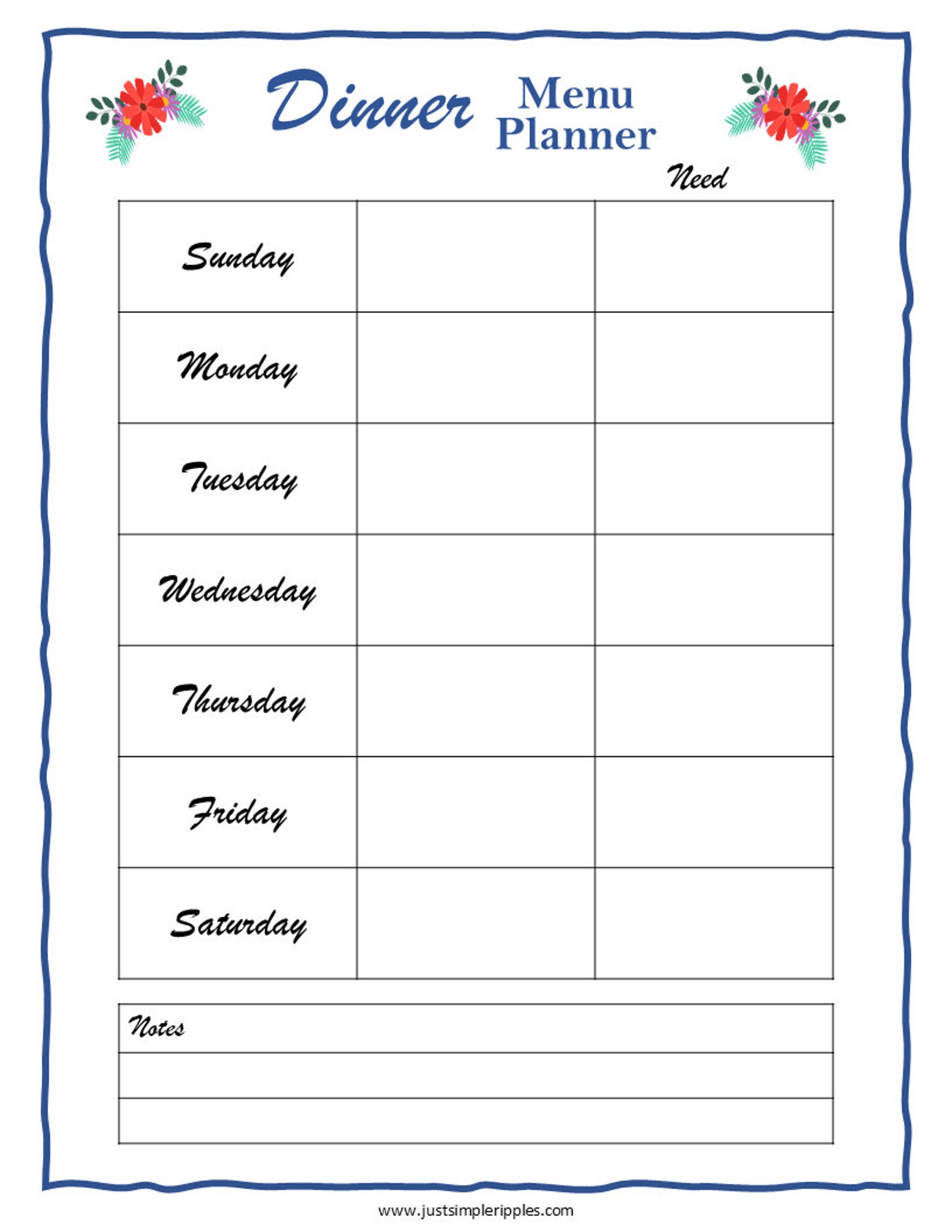 Quick & Easy DINNER MENU PLANNER Fillable Editable - Etsy