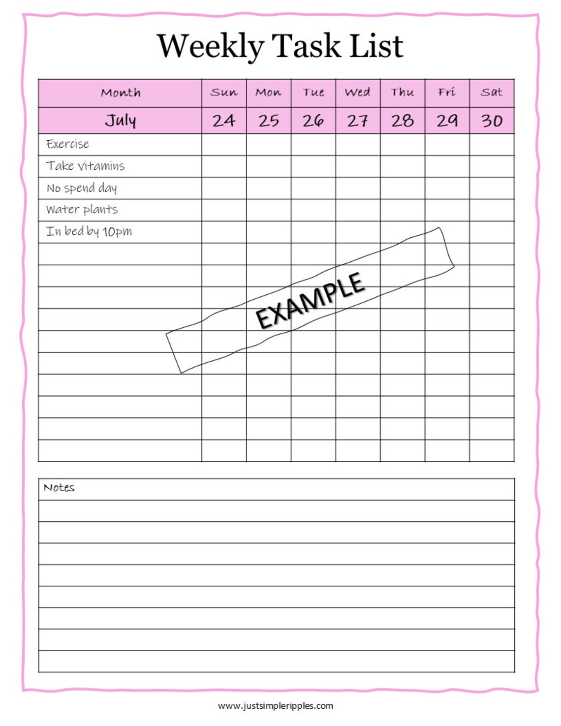 Weekly TASK/HABIT TRACKER Log Simple Habit Tracker Notes - Etsy