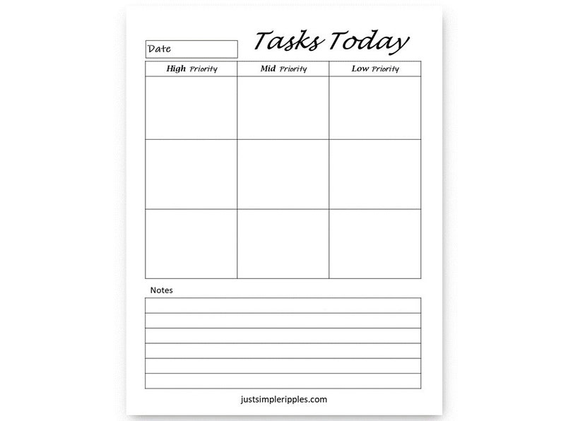 DAILY TASKS, STICKY Notes, Task List, Cross Off, Notes Section, Half ...