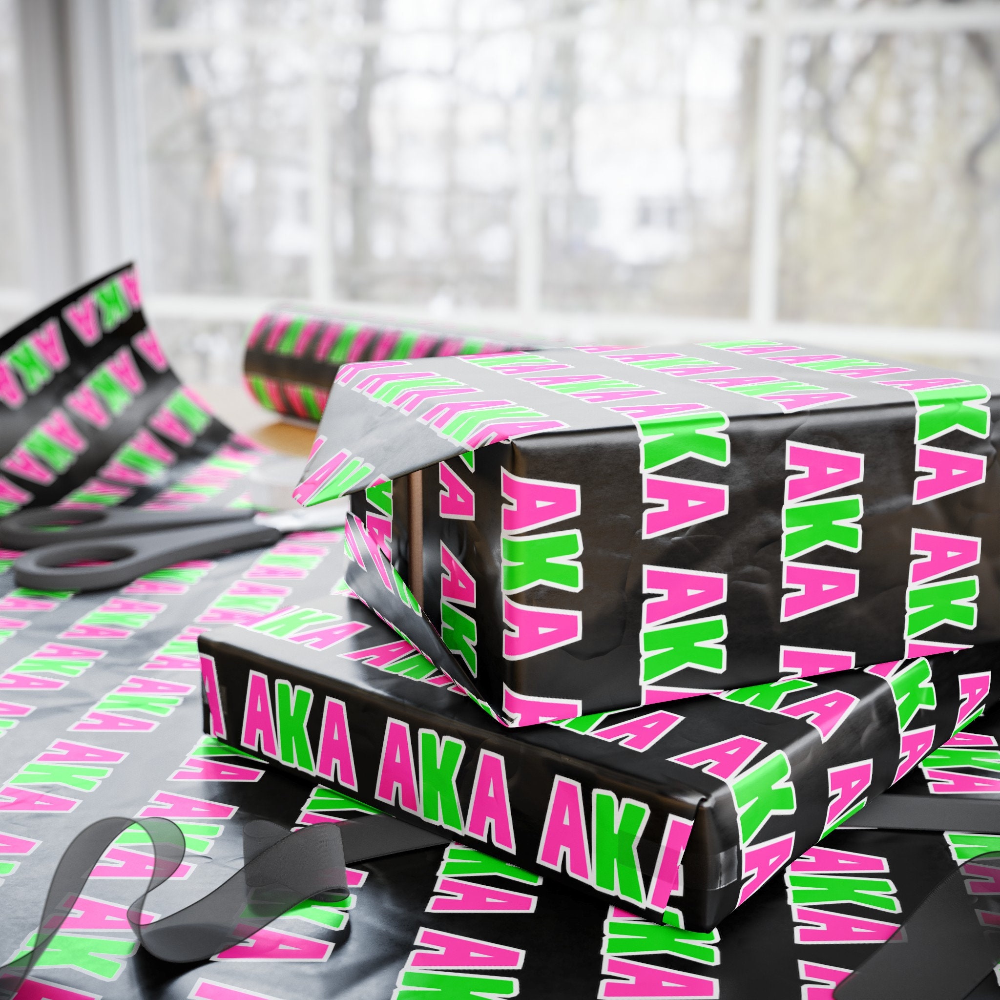 Alpha Kappa Alpha Sorority Inspired Neon AKA Gift Wrap Paper Wrapping ...