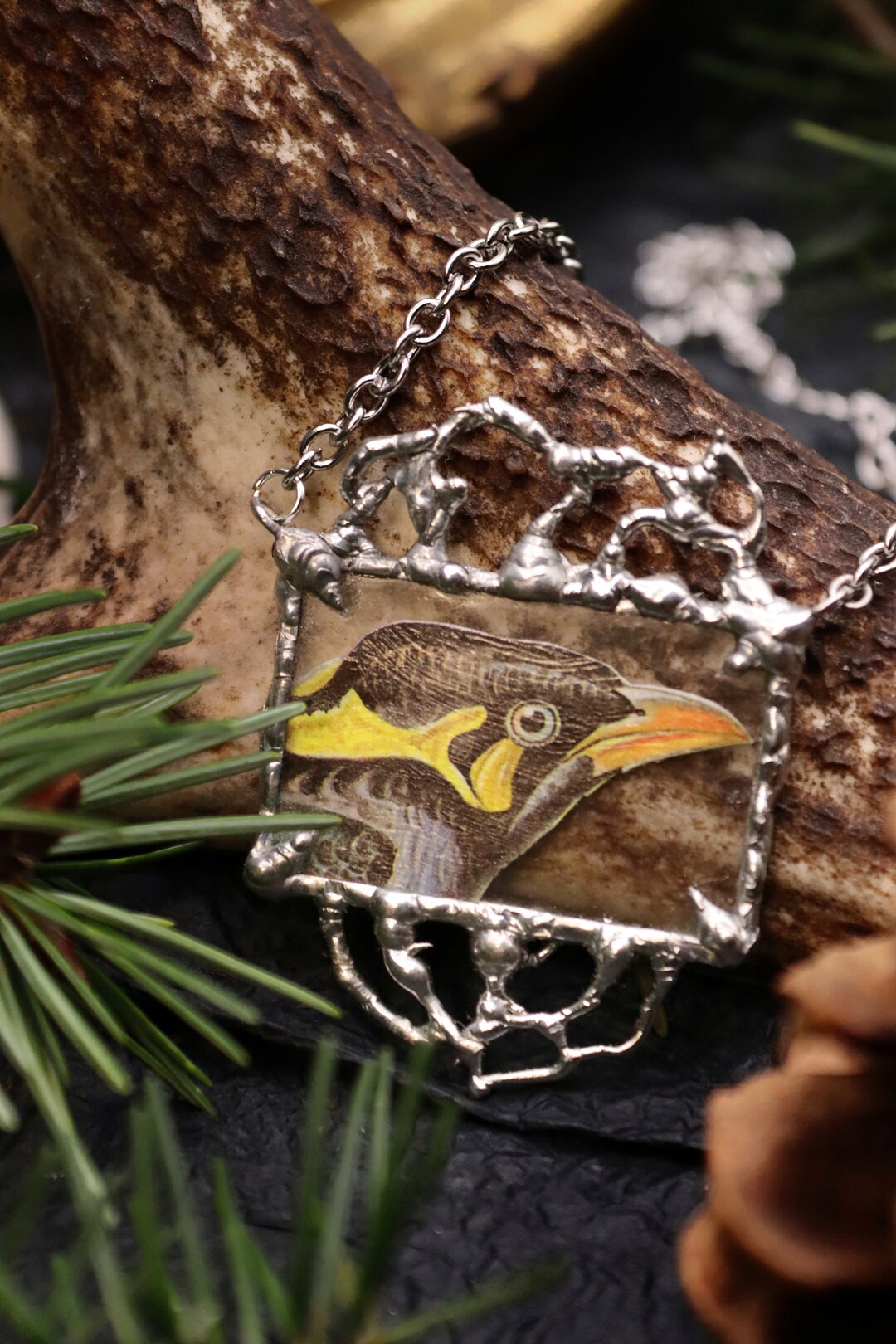 Bird & Bramble Field Guide Myna Bird Freeform Solder Glass Pendant ...