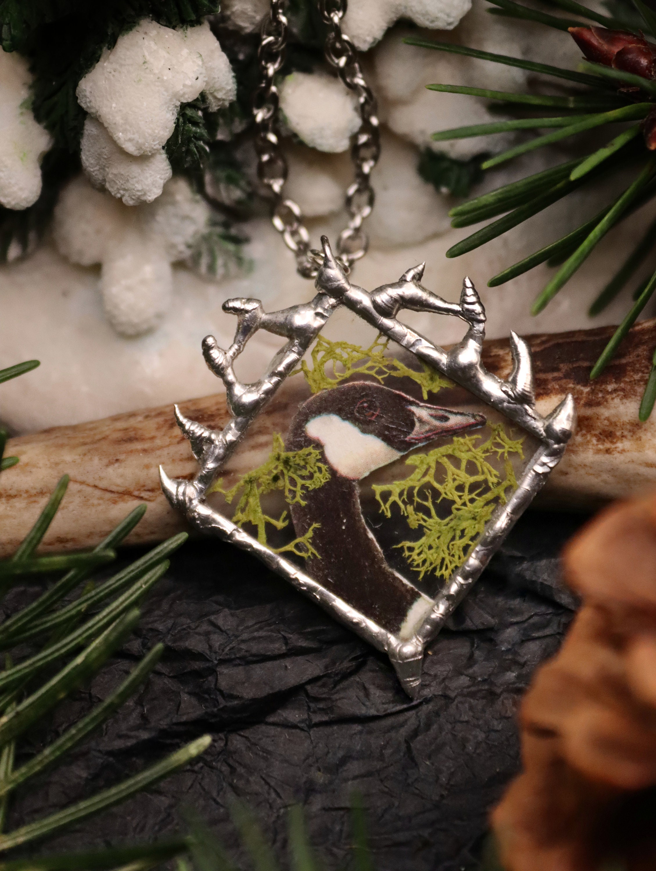 Bird & Bramble Field Guide Canada Goose Moss Bird Freeform Solder Glass ...