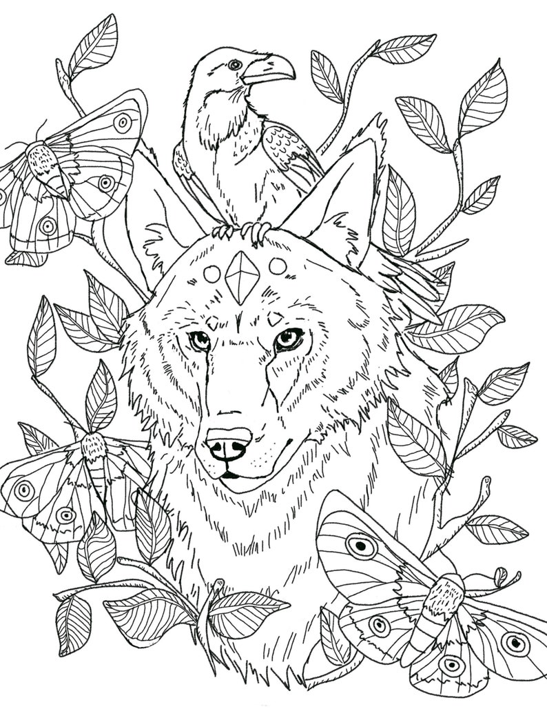 Wolf and Raven Downloadable Coloring Page - Etsy