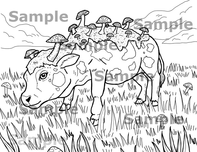 Mushroom Cow Downloadable Coloring Page - Etsy