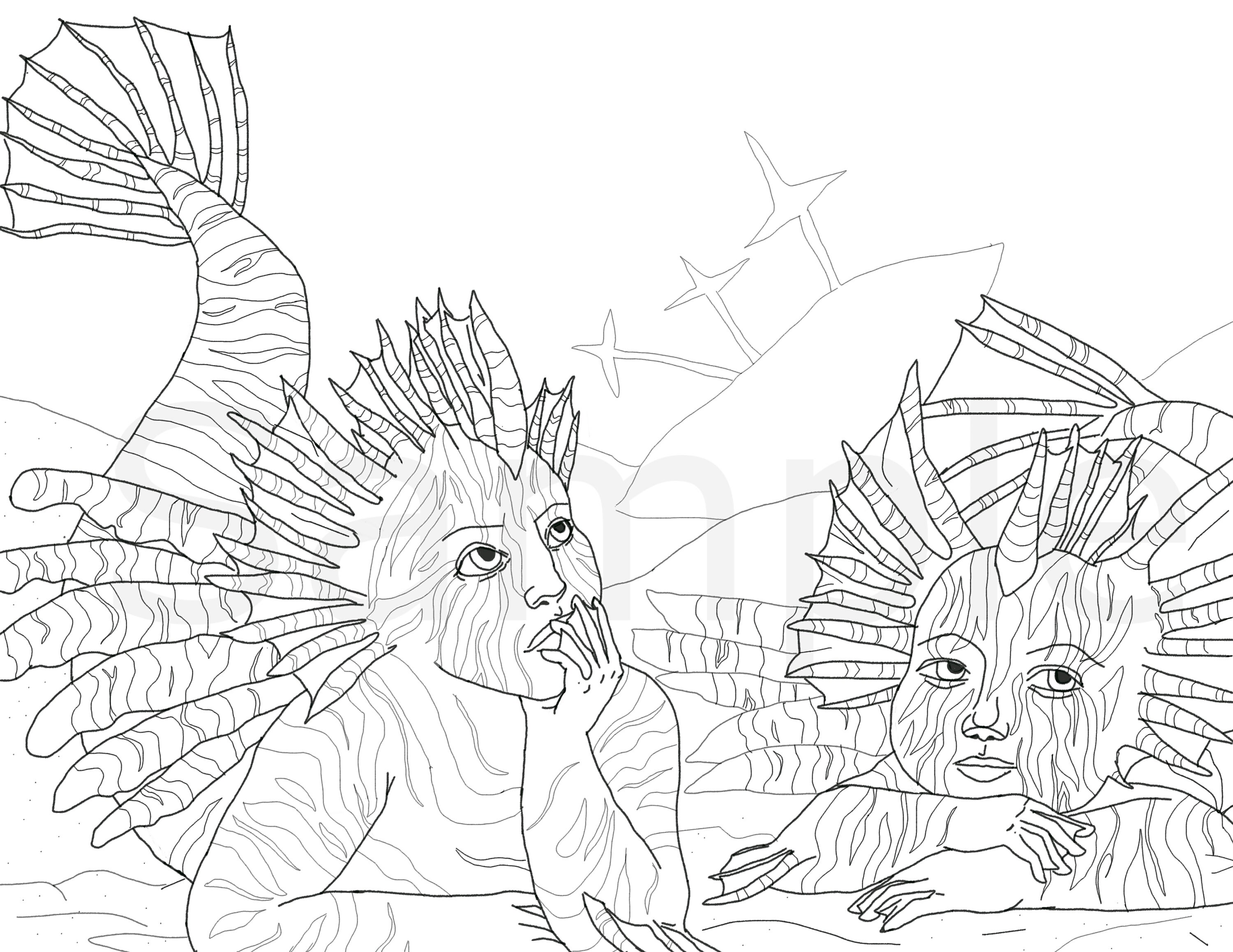 Lionfish Mermaid Children Downloadable Coloring Page - Etsy