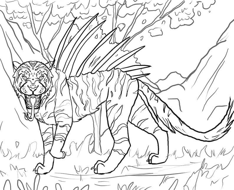 Tiger Monster Downloadable Coloring Page - Etsy