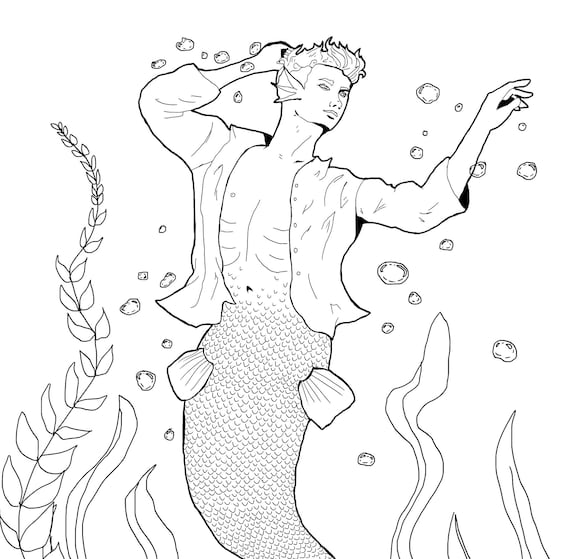 Merman Downloadable Coloring Page - Etsy