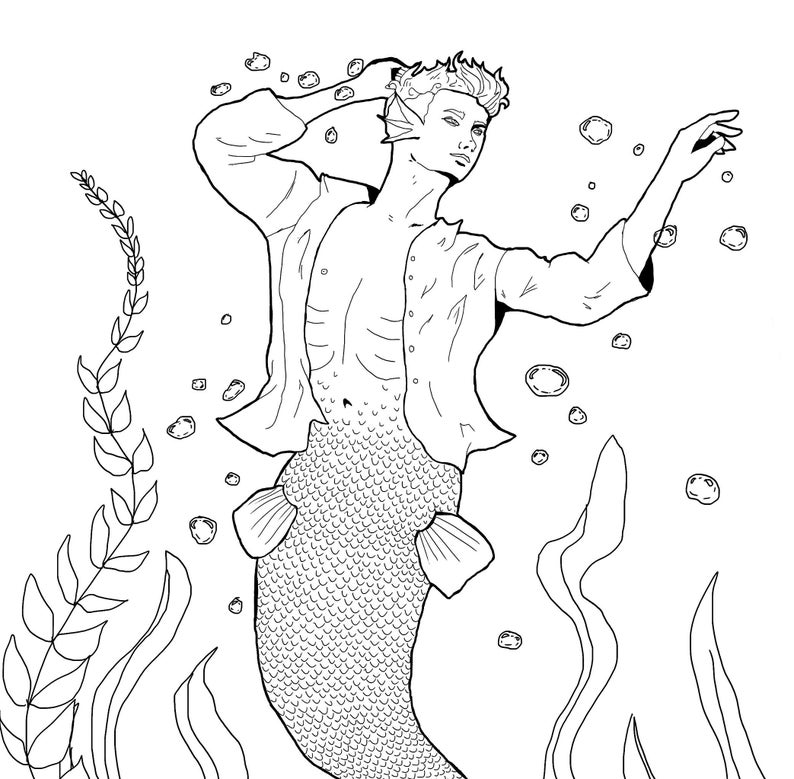 Merman Downloadable Coloring Page - Etsy