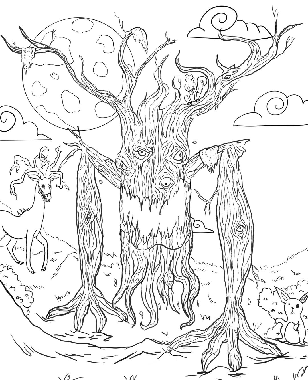 Scary Tree Downloadable Coloring Page - Etsy