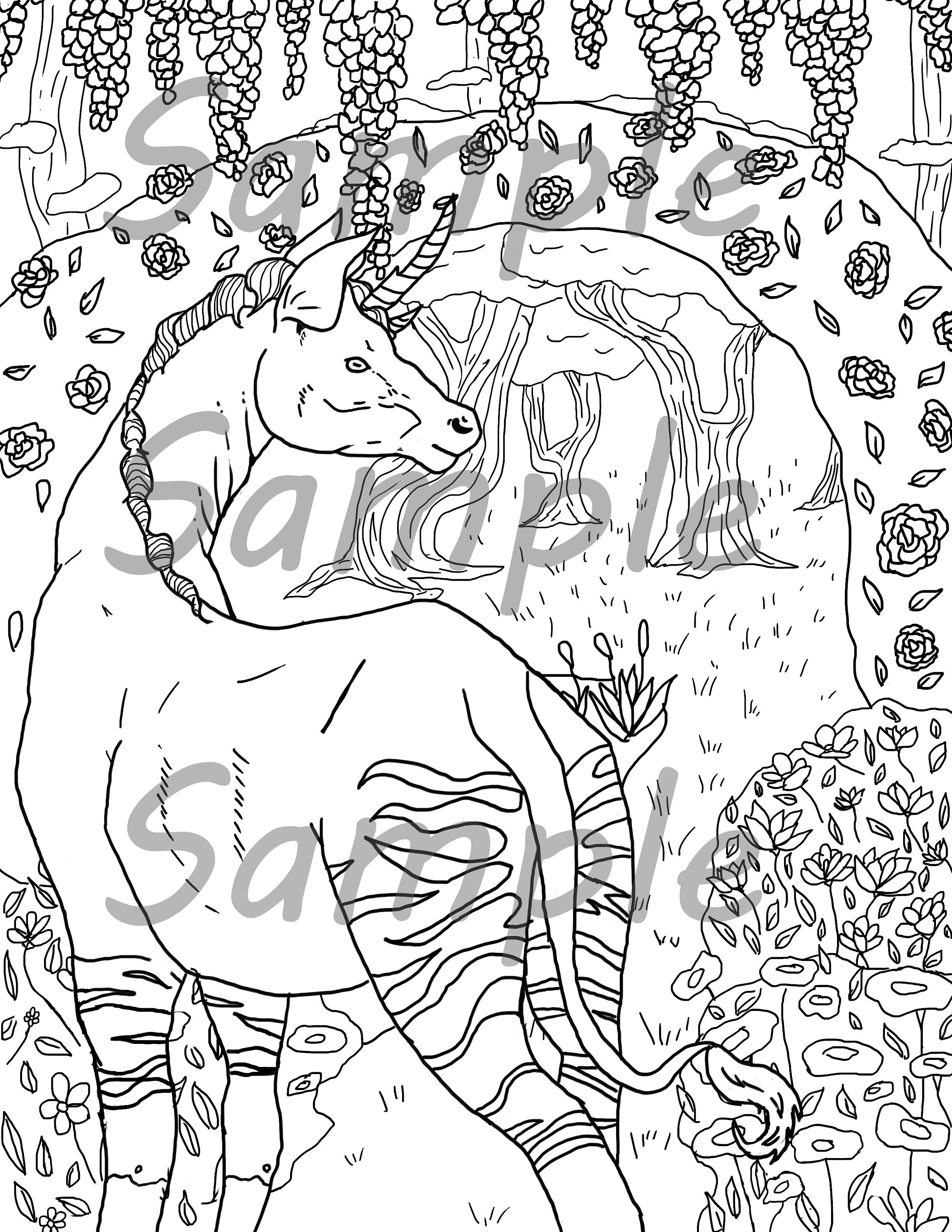 Okapi Unicorn Downloadable Coloring Page (Download Now) - Etsy