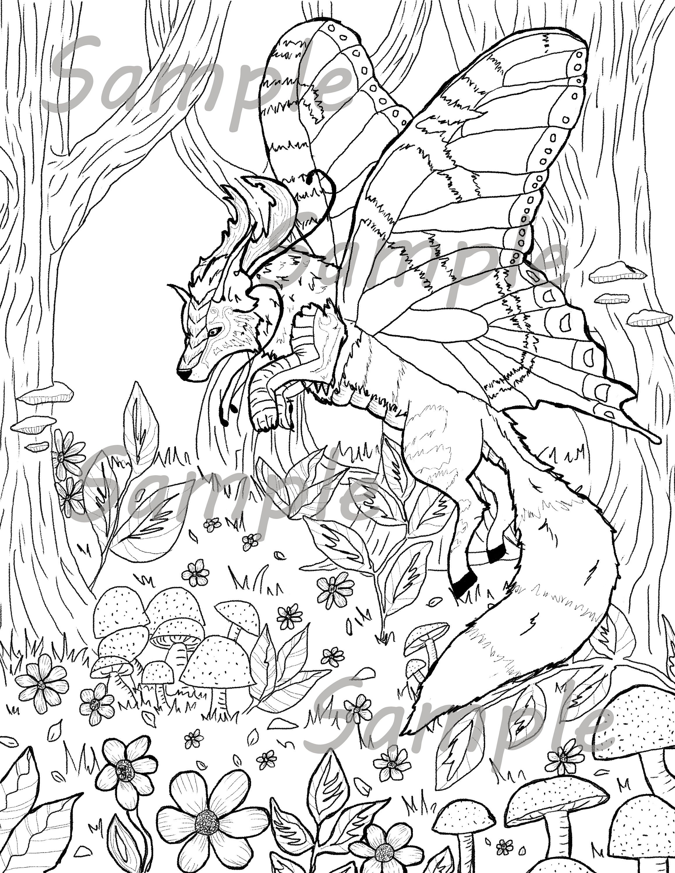 Fairy Fox Downloadable Coloring Page - Etsy