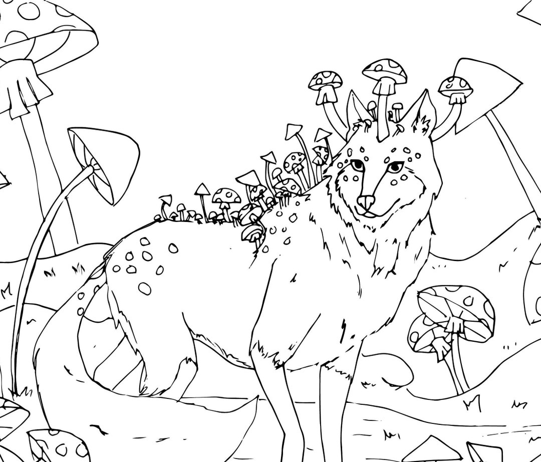 Mushroom Wolf Downloadable Coloring Page - Etsy