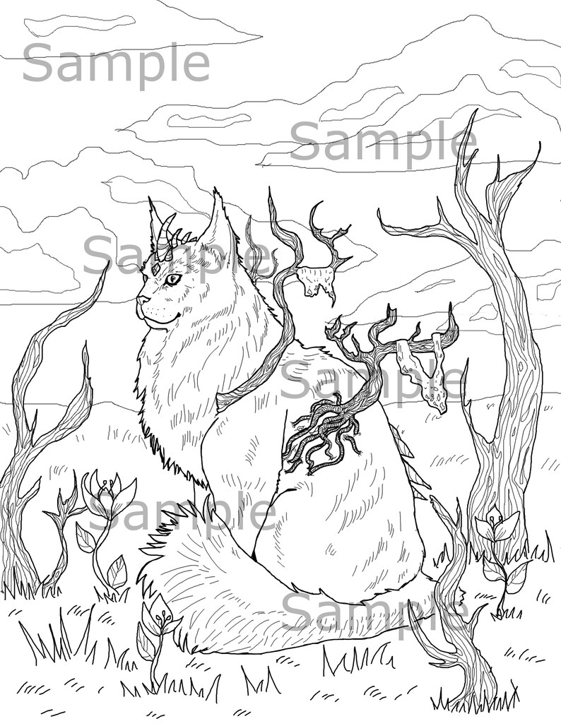 Mythical Cat Downloadable Coloring Page - Etsy