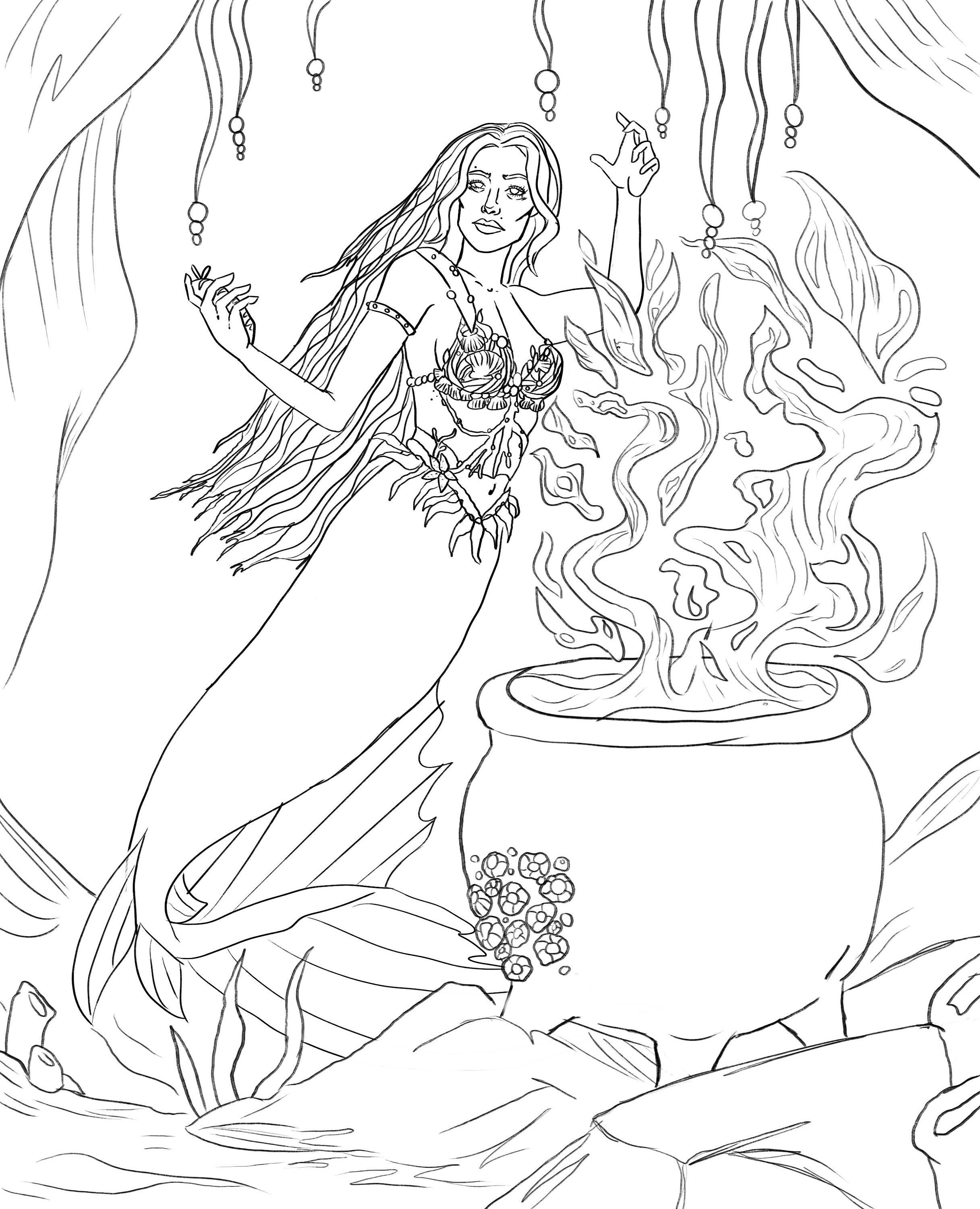 Mermaid Sea Witch Downloadable Coloring Page - Etsy