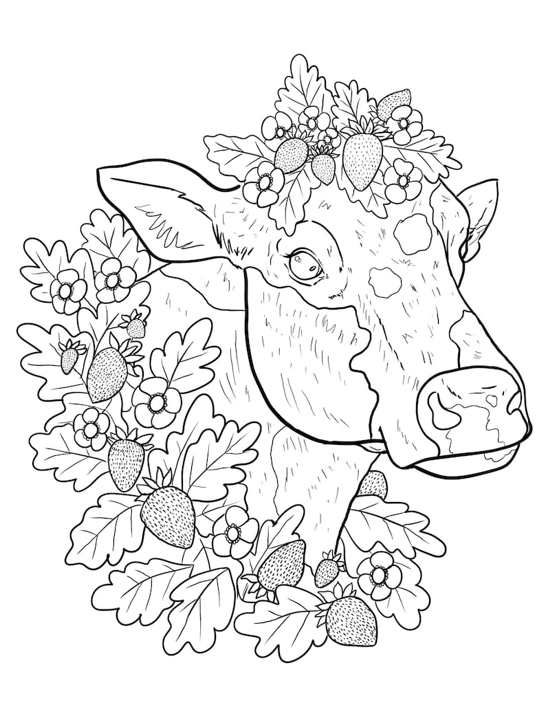 Strawberry Cow Downloadable Coloring Page - Etsy