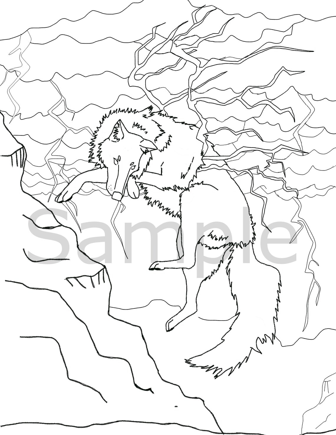 Elemental Lightning Wolf Downloadable Coloring Page - Etsy