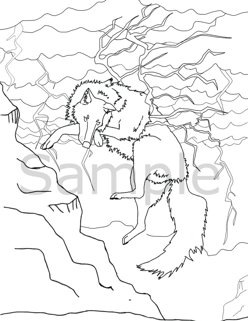 Elemental Lightning Wolf Downloadable Coloring Page - Etsy