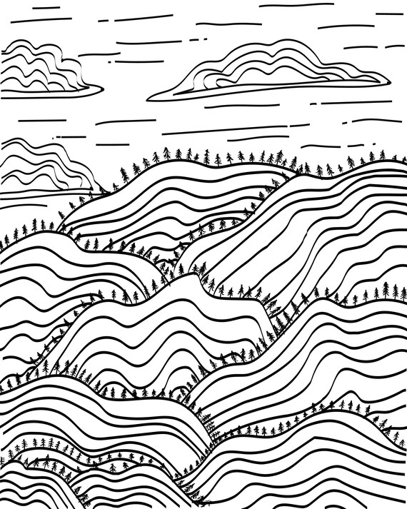 Wavy Landscape Printable Coloring Page | Etsy