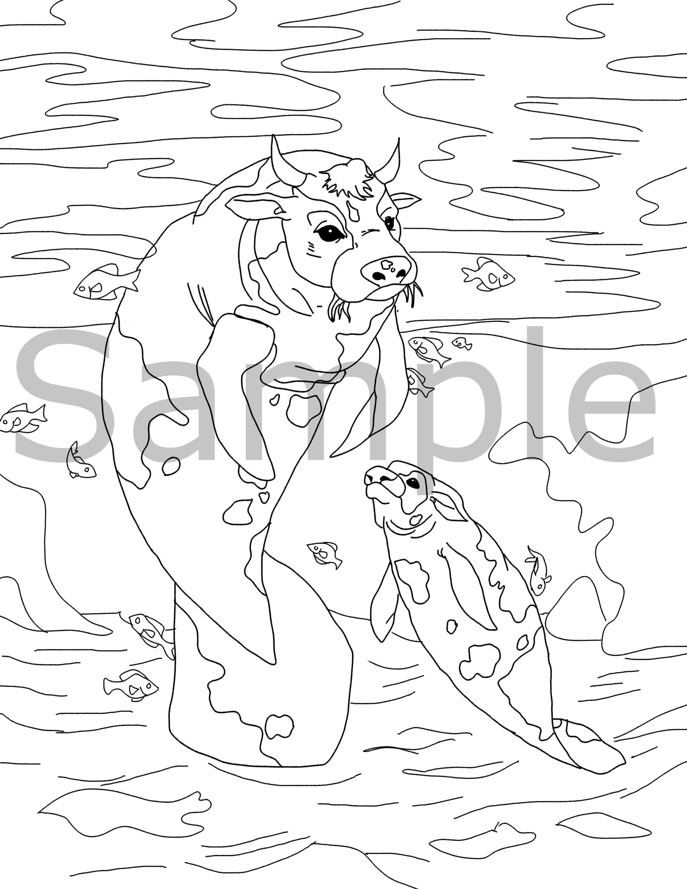 Sea Cow Animal Hybrid Downloadable Coloring Page - Etsy