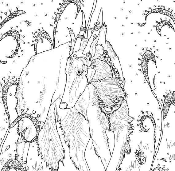 Fantasy Borzoi Dog Downloadable Coloring Page - Etsy
