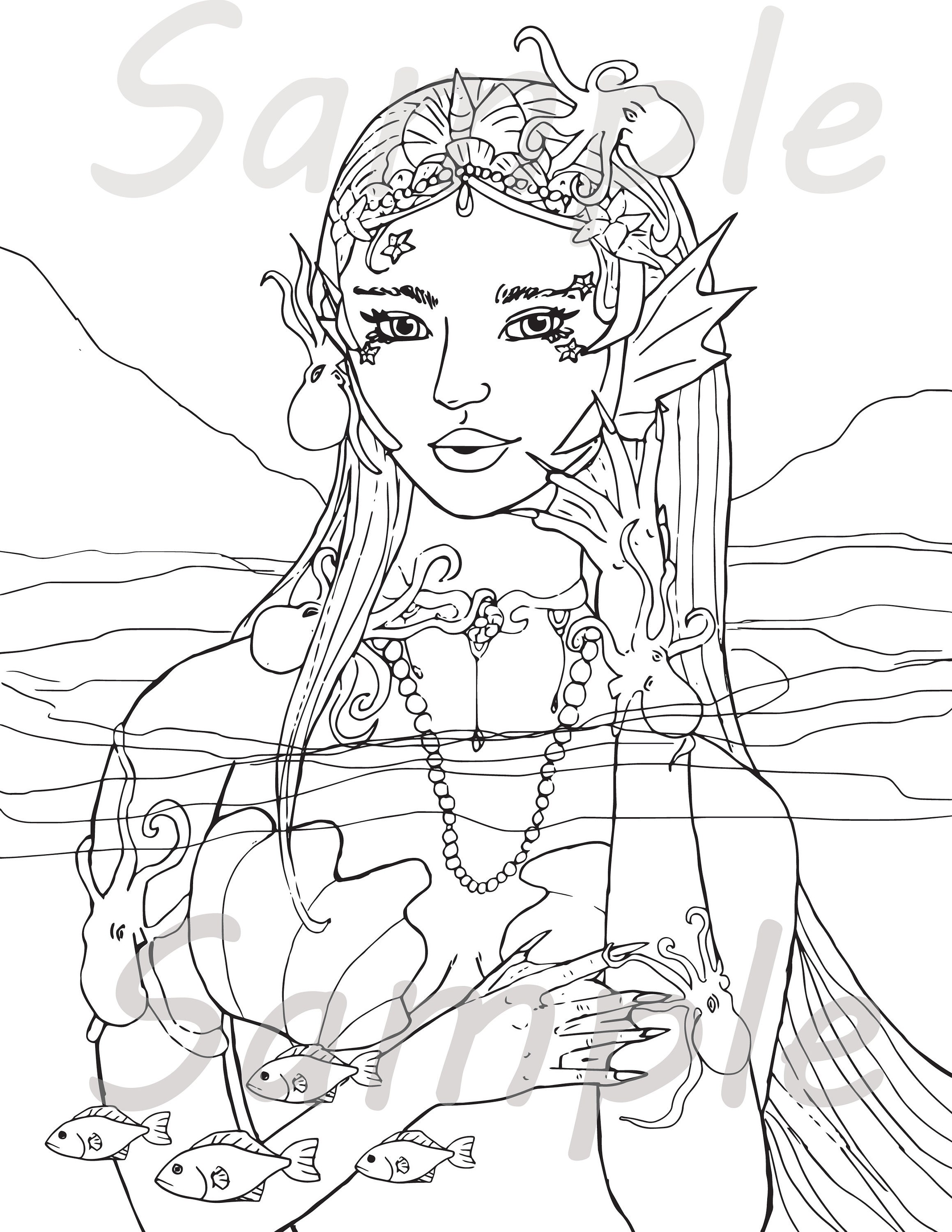 Mermaid Downloadable Coloring Page - Etsy