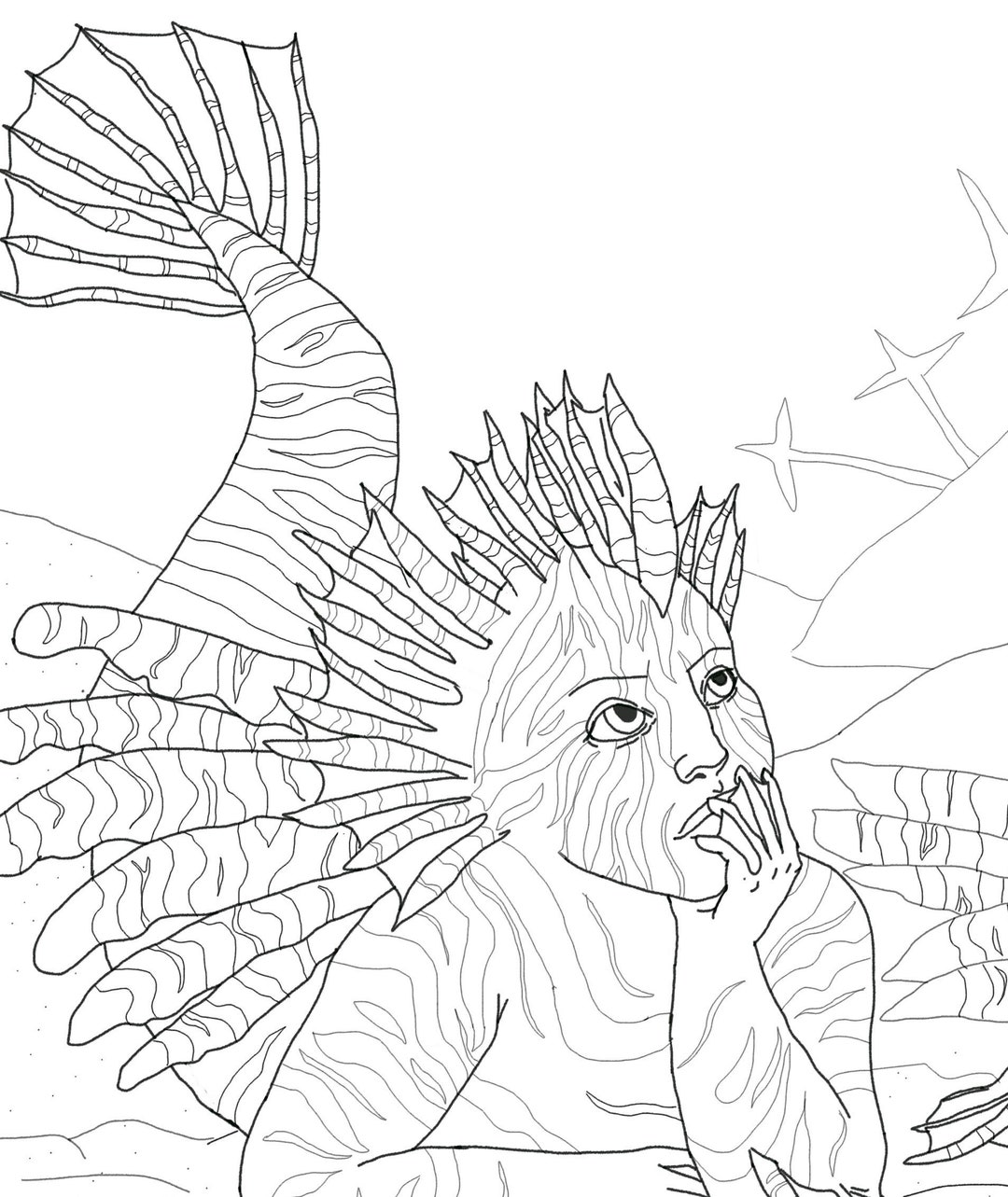 Lionfish Mermaid Children Downloadable Coloring Page - Etsy