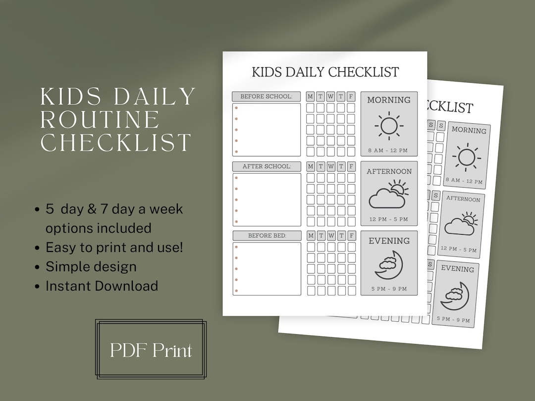 Kids Daily Checklist, PDF Printable - Etsy