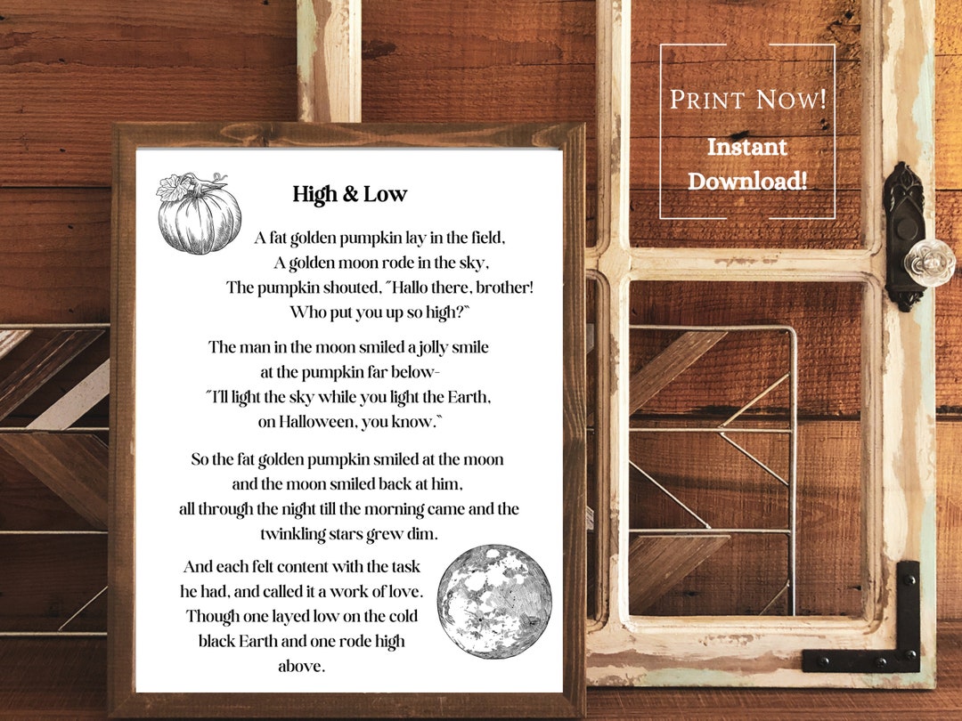 Autumn Poem Printable: Pumpkin & Moon Halloween Decor (PDF Download ...