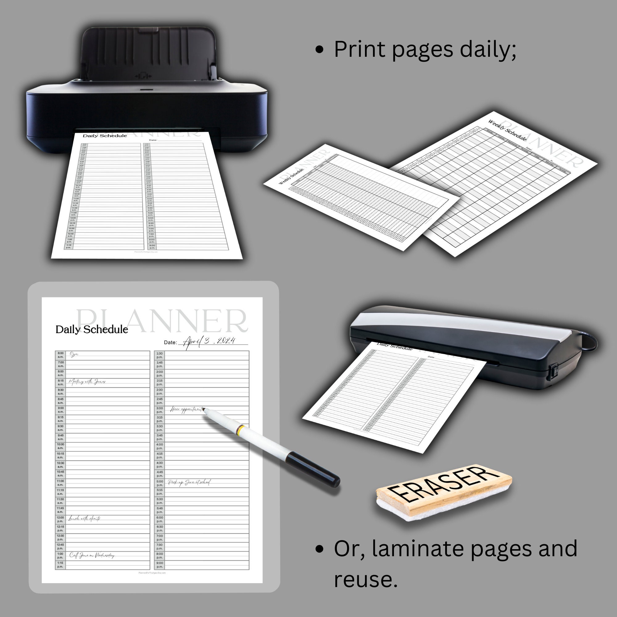 Print and Fill Daily and Weekly Schedule Planner Pages, 2024 Monthly ...