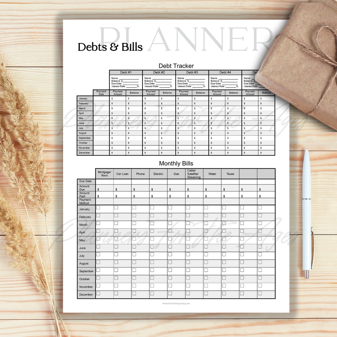 Debt and Monthly Bill Tracker, Print and Fill Planner Pages, 2024 ...